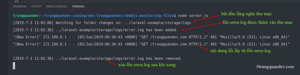 Node.js lắng nghe, quan sát những thay đổi của File, Folder - TrungQuanDev